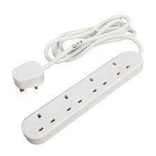 4 GANG EXTENSION LEAD 2M 13A WHITE | Europarts Hardware