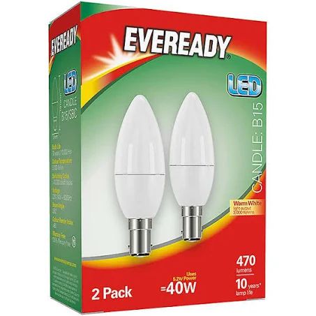 LED Candle 470 Lumen B15 Warm White x 2 | Europarts Hardware